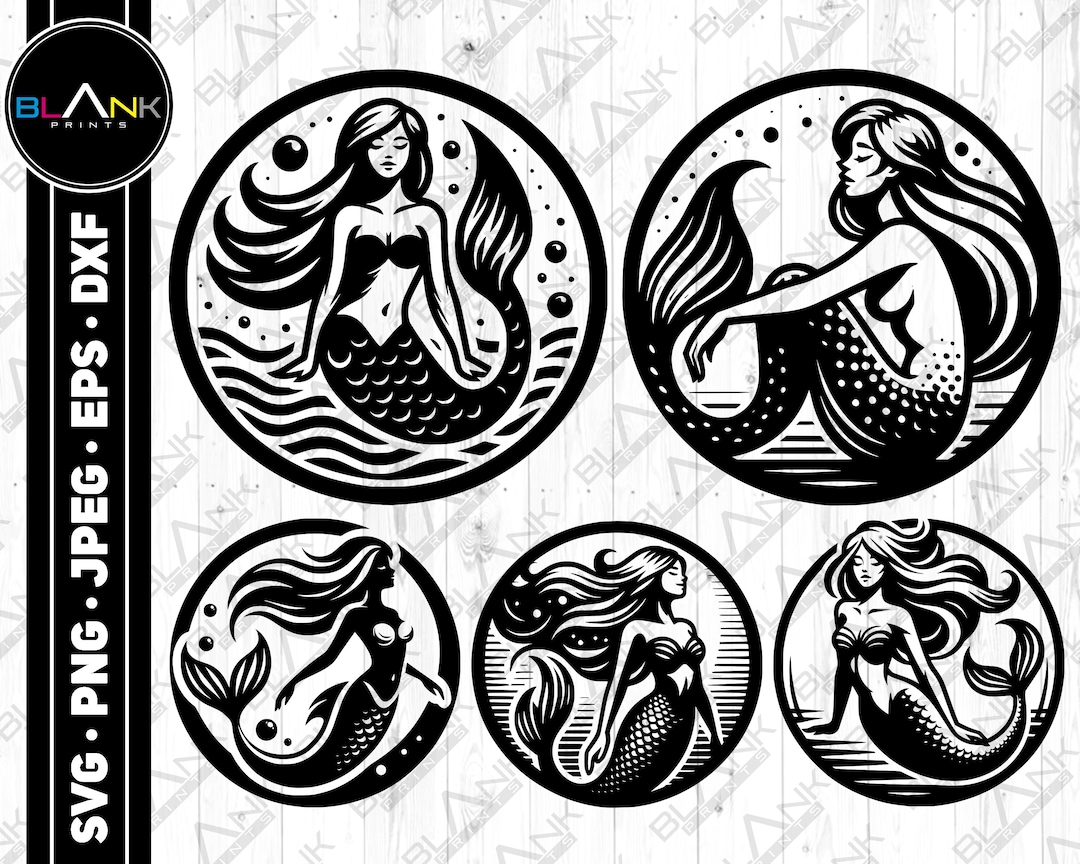 Mermaid Svg Bundle Svg Png Jpeg Eps Dxf Engrave Silhouette Clipart ...