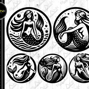 Mermaid Svg Bundle Svg Png Jpeg Eps Dxf Engrave Silhouette Clipart ...