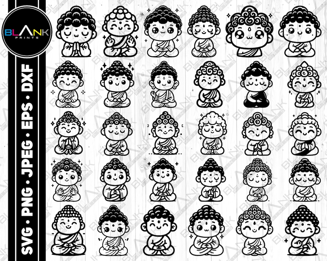 Cute Buddha Bundle Svg Png Jpeg Eps Dxf Bundle Silhouette Clipart ...