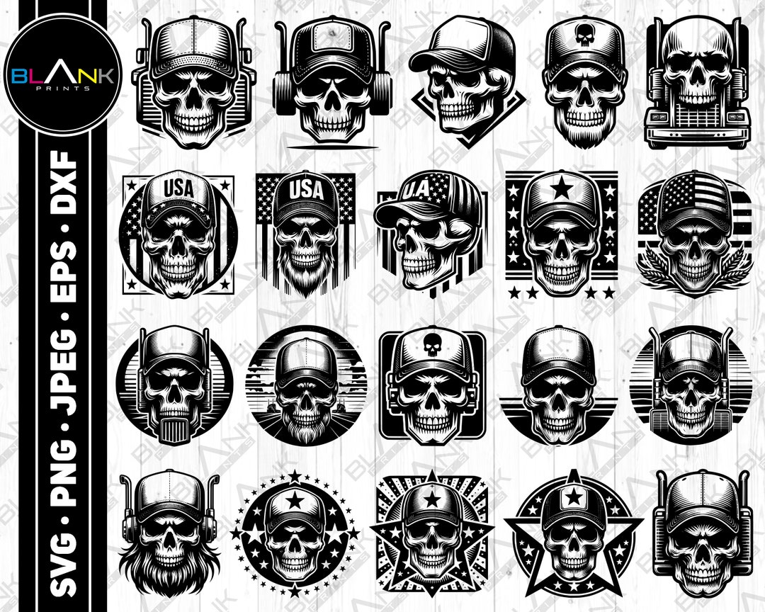 Skull Trucker Bundle Svg Png Jpeg Eps Dxf Bundle Silhouette Clipart ...
