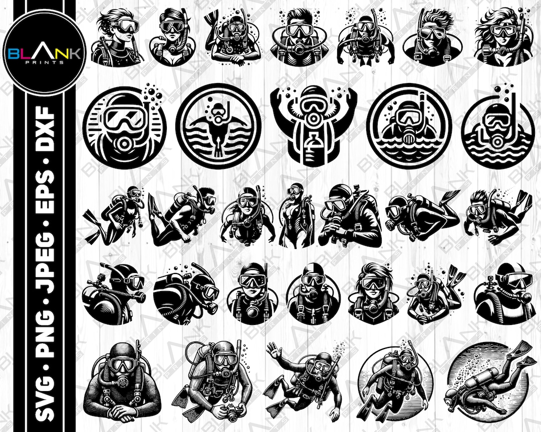 Scuba Diving Vector Bundle, Ocean (svg, Png, Eps, Dxf, Jpeg - Digital ...
