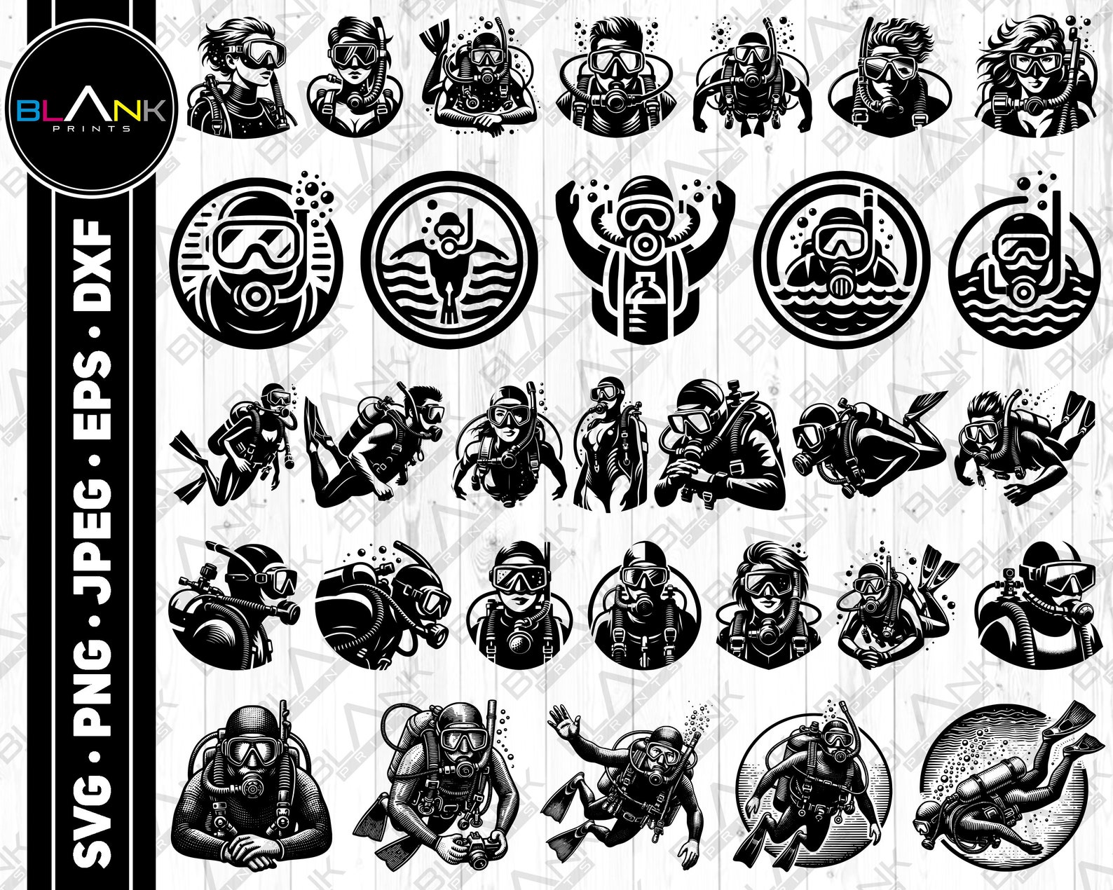 Scuba Diving Vector Bundle, Ocean (svg, Png, Eps, Dxf, Jpeg - Digital ...