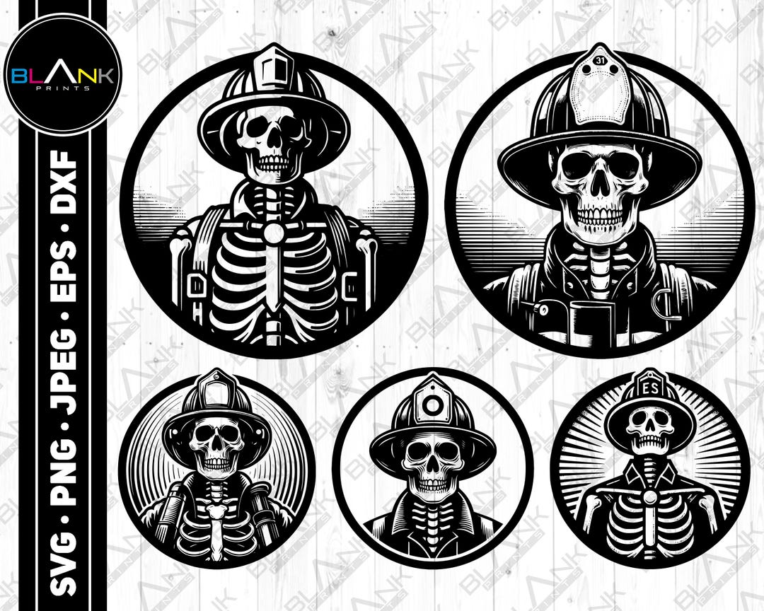 Skeleton Firefighter Vector Bundle: Svg, Png, Jpg, Eps, Dxf (digital ...