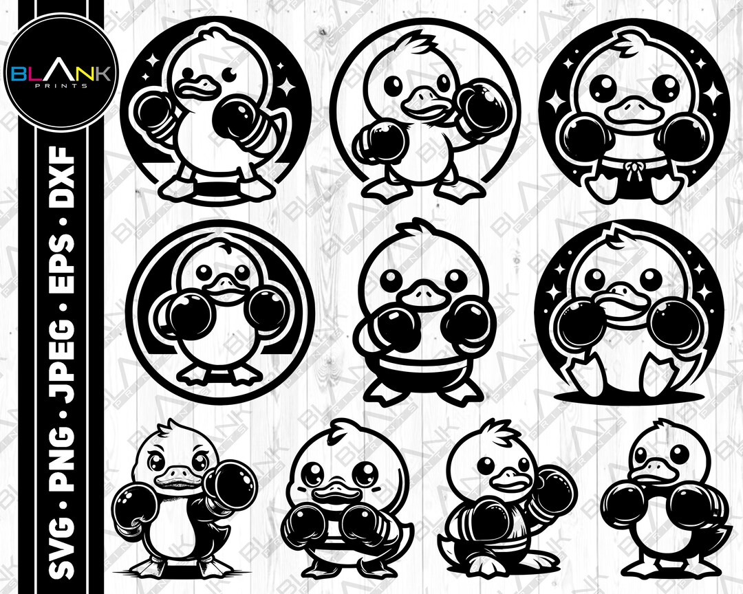 Cute Duck Boxer Bundle Svg Png Jpeg Eps Dxf Engrave Silhouette Clipart ...