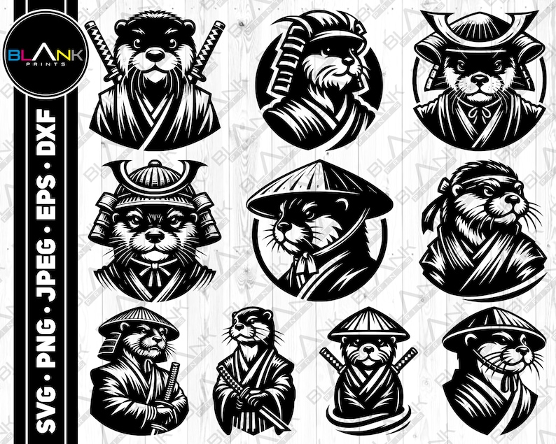 Samurai Otter Clipart Bundle SVG PNG, Warrior Animal Vector (digital ...