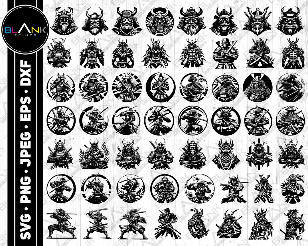 Samurai Bundle Svg Png Jpeg Eps Dxf Engrave Silhouette Clipart Cricut ...