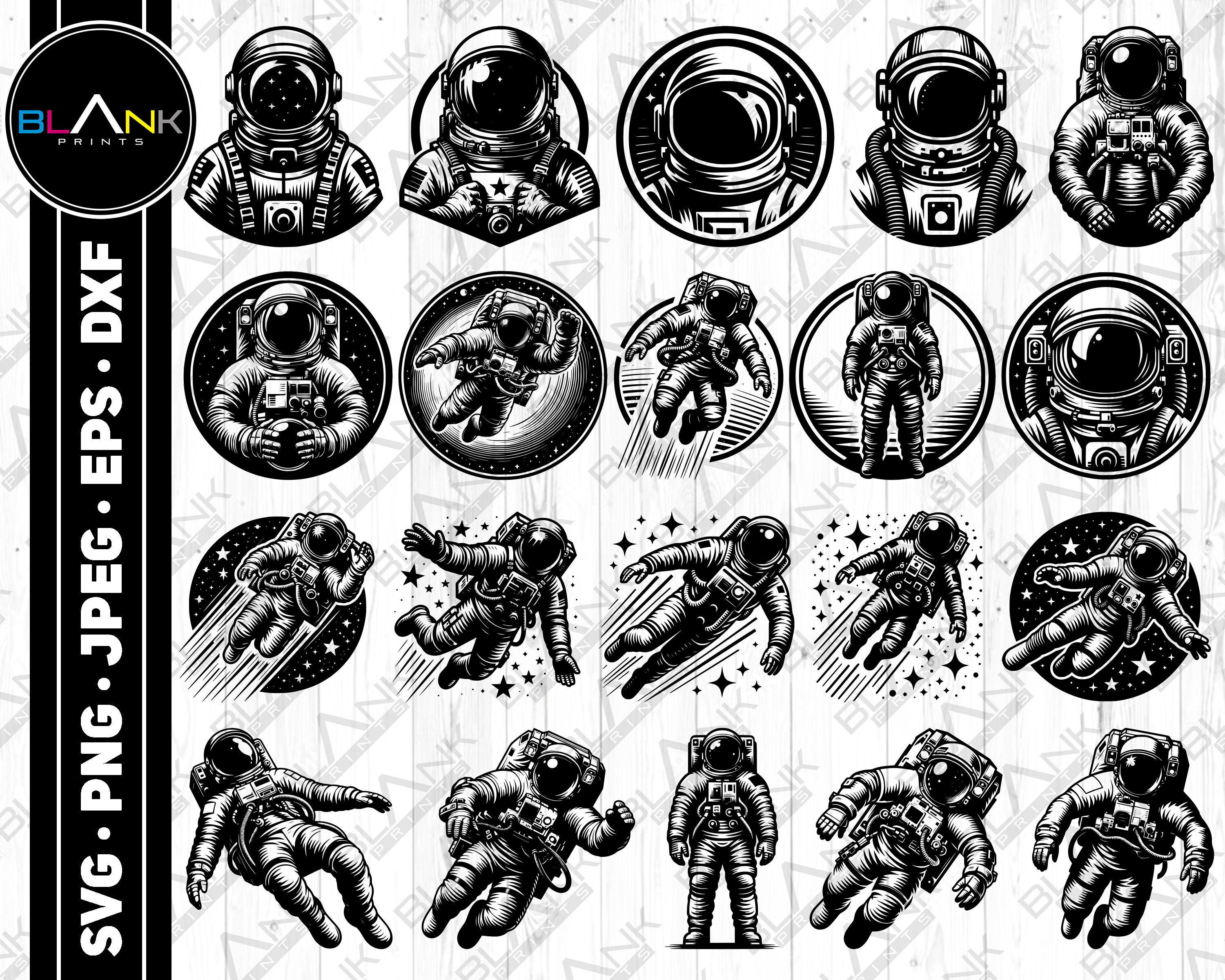 Astronaut Bundle Svg Png Jpeg Eps Dxf Bundle Silhouette Cricut ...