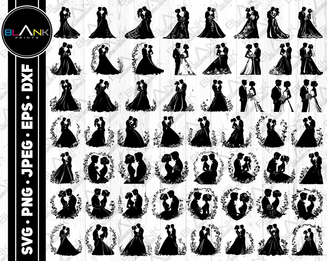Wedding Couple Bundle Svg Png Jpeg Eps Dxf Bundle Silhouette Clipart ...