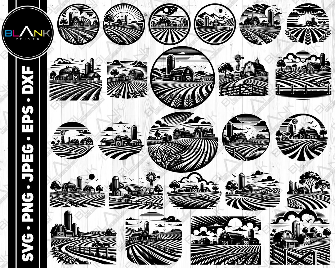 Farm Landscape Bundle Svg Png Jpeg Eps Dxf Vector Bundle Silhouette ...