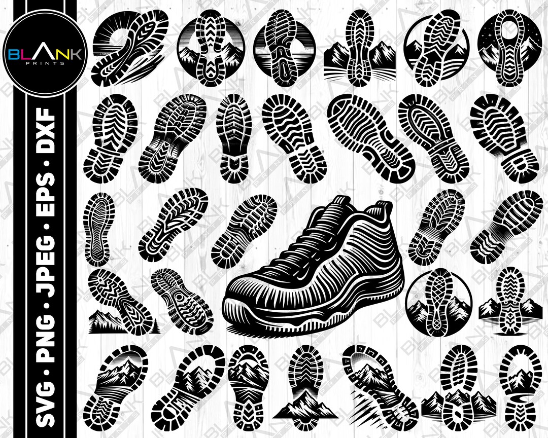Hiking Shoe Print Bundle: Mountain Adventure (svg, Png, Jpg, Eps, Dxf ...