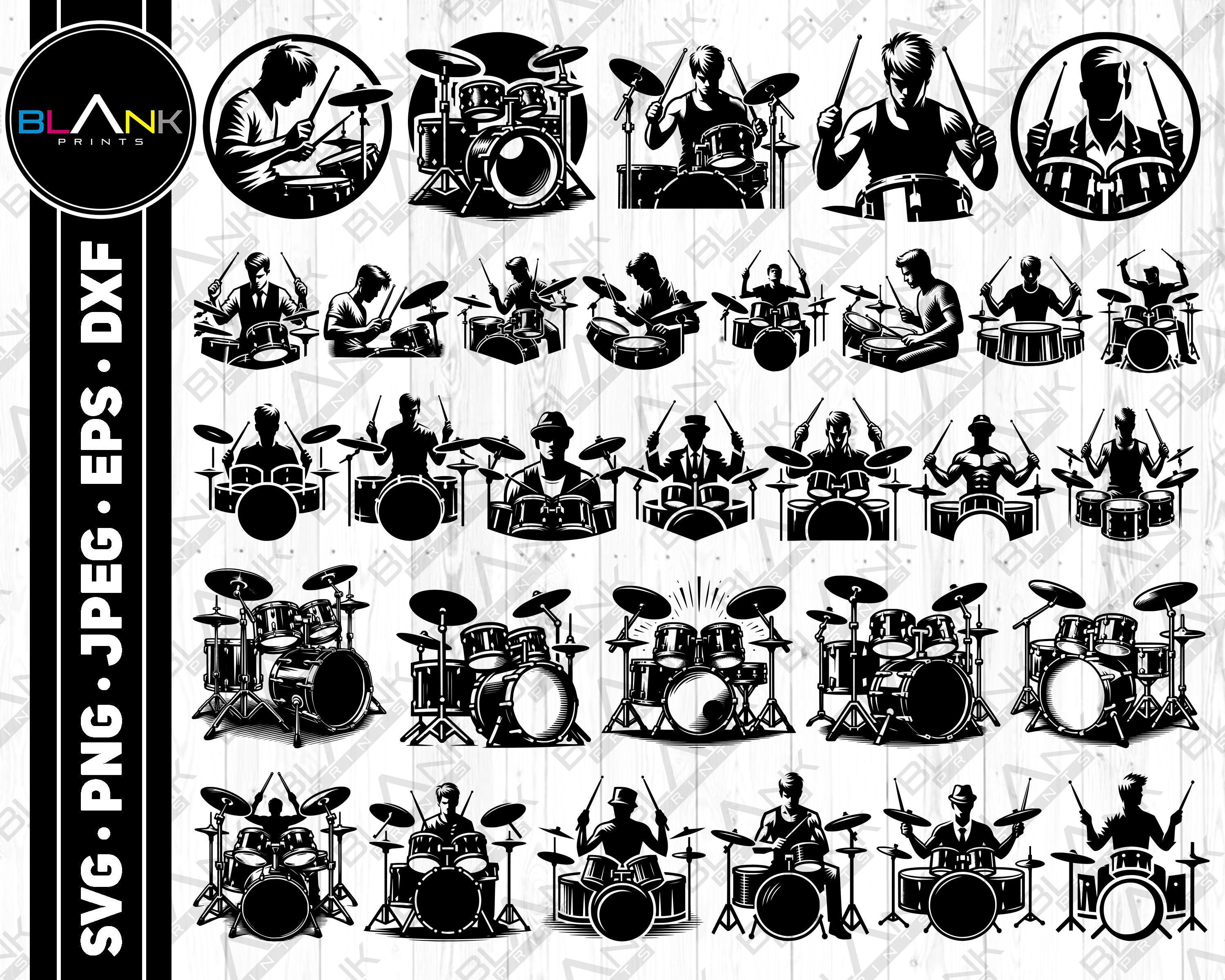 Drummer Bundle Svg Png Jpeg Eps Dxf Bundle Silhouette Cricut Commercial ...