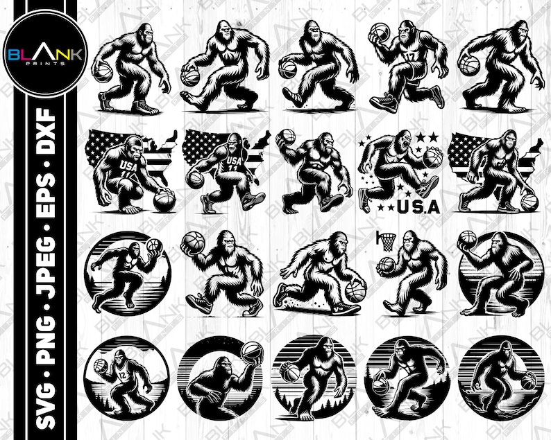 Bigfoot Basketball SVG Bundle: Bigfoot Sports Silhouette Clipart ...