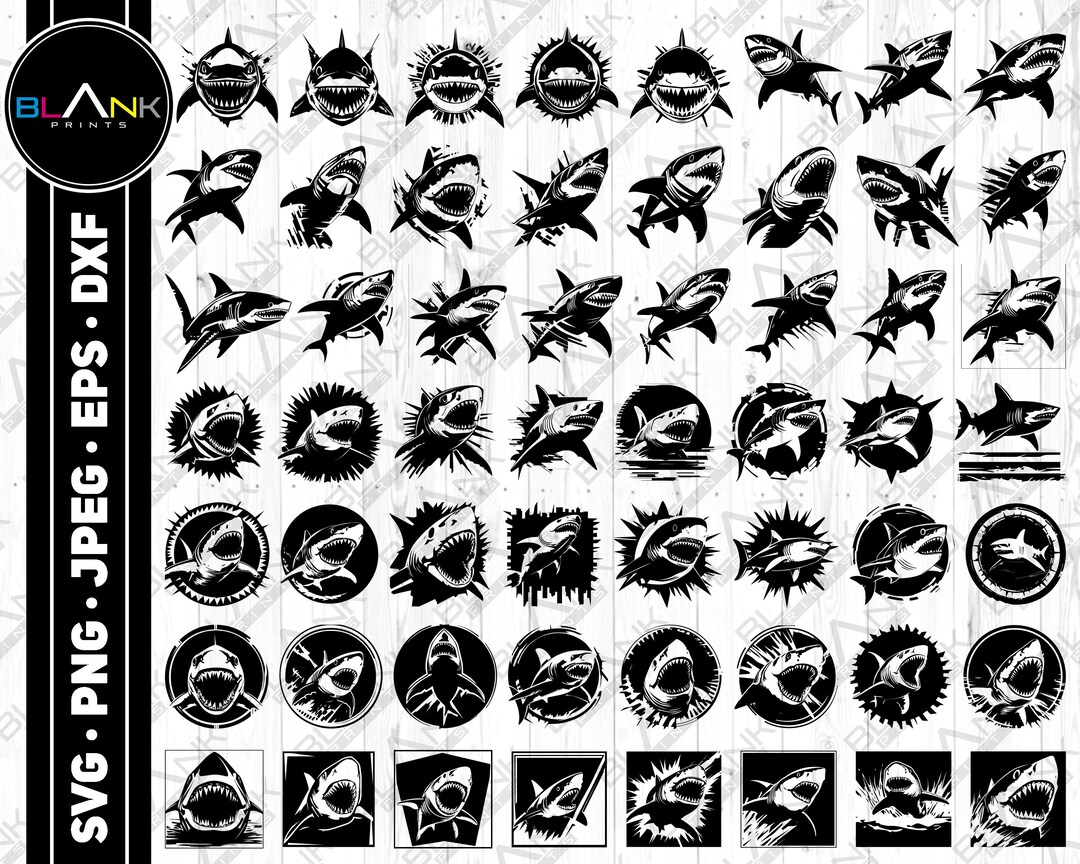 Shark Bundle Svg Png Jpeg Eps Dxf Bundle Silhouette Cricut Commercial ...