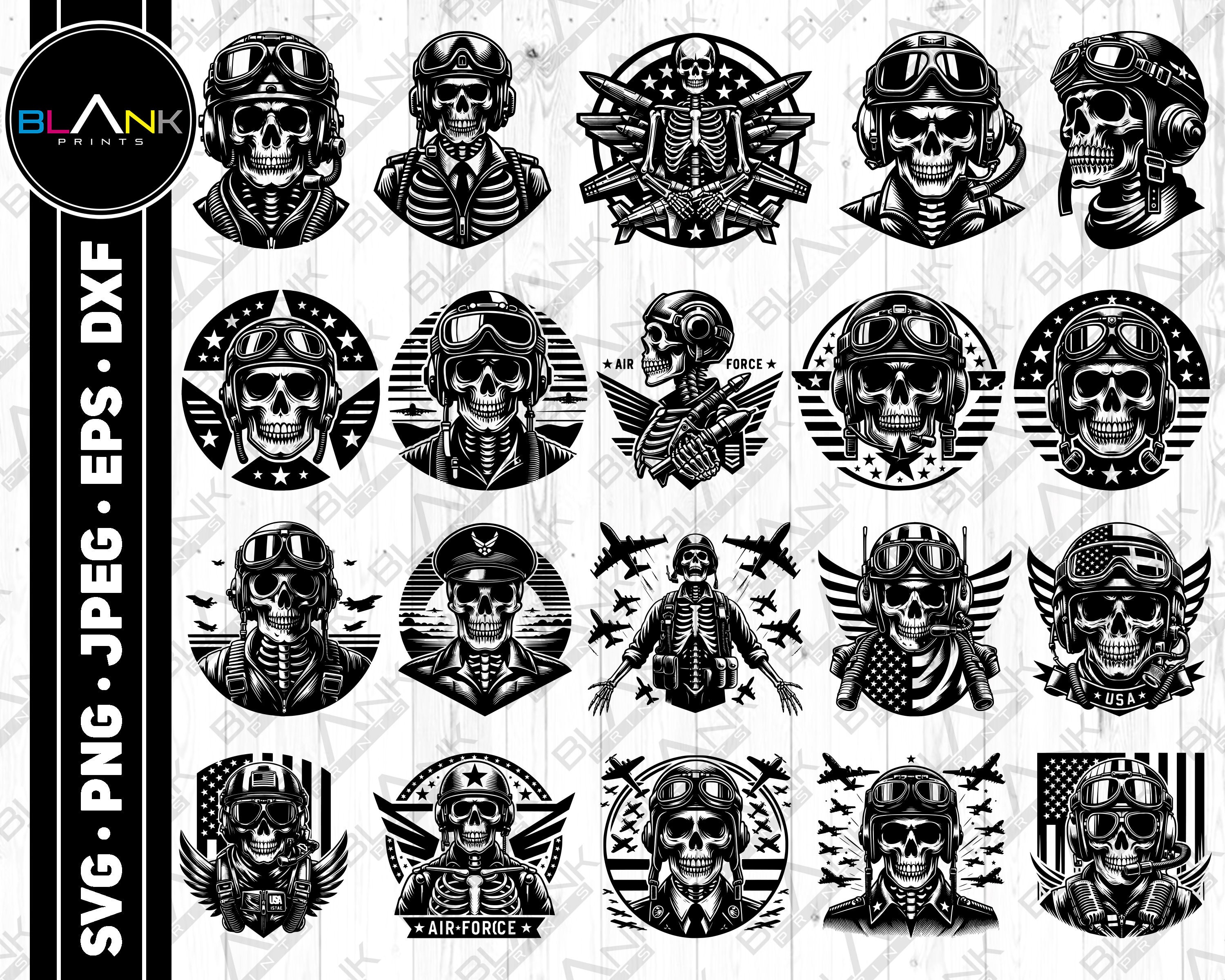 Air Force Skeleton Vector Bundle: Pilot Skull (svg, Png, Jpg, Eps, Dxf ...