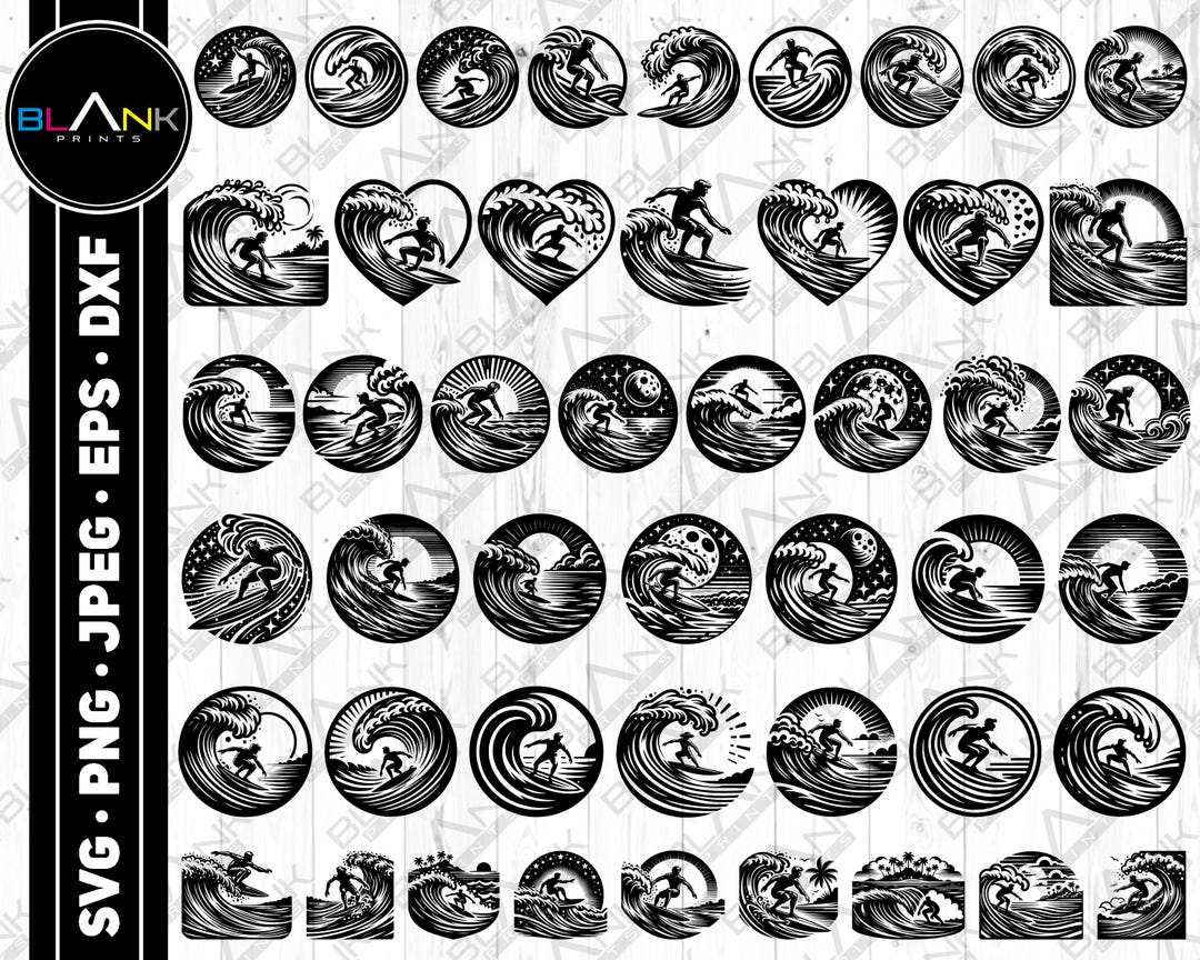 Surfing Bundle Svg Png Jpeg Eps Dxf Bundle Silhouette Clipart Cricut ...