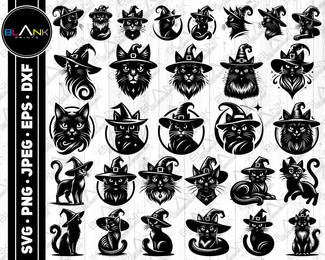 Witch Cat Bundle Svg Png Jpeg Eps Dxf Bundle Silhouette Cricut Clipart ...