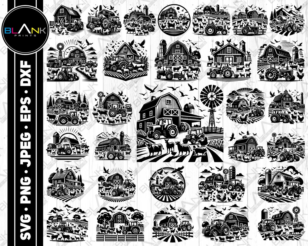 Farm Landscape SVG Bundle: Barn, Tractor, Animals (digital Download) - Etsy