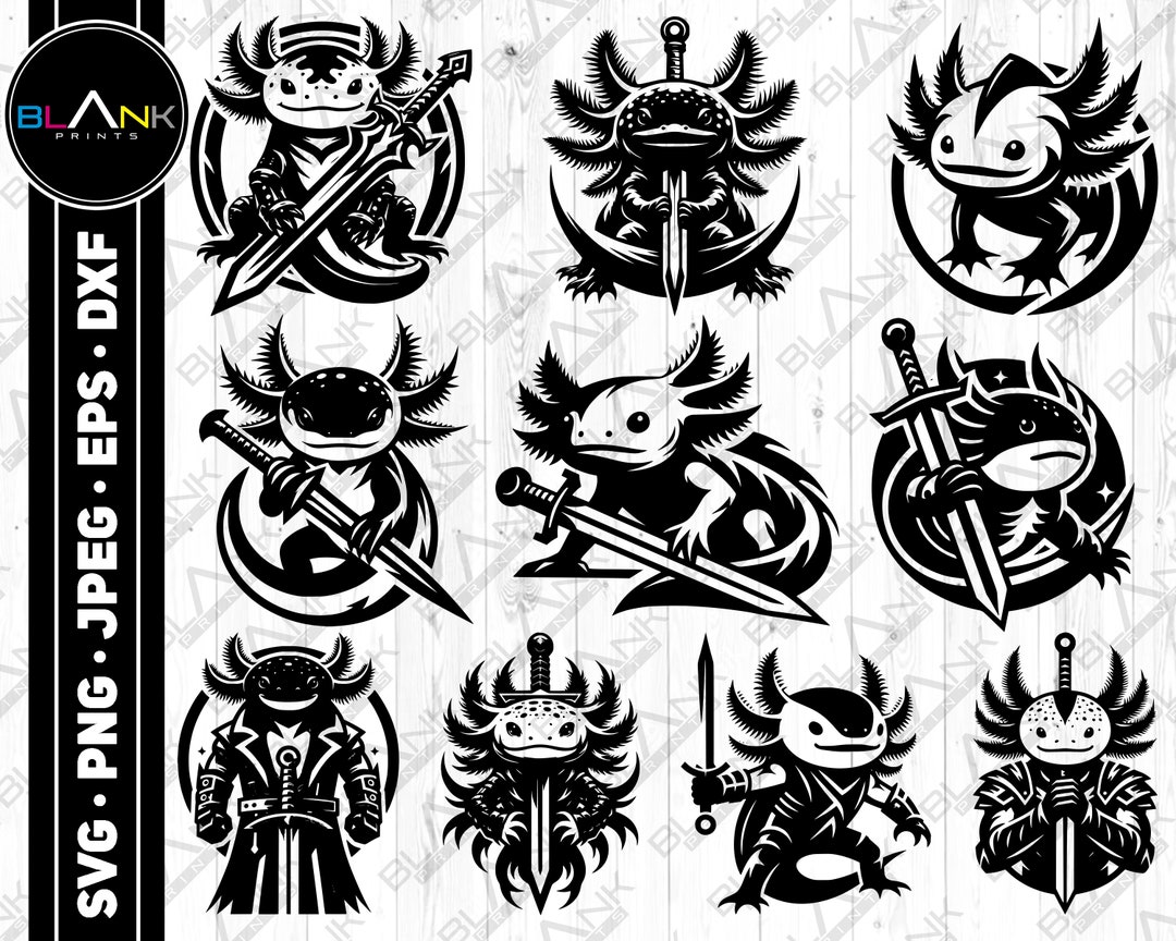 Axolotl Warrior Bundle Svg Png Jpeg Eps Dxf Bundle Silhouette Clipart ...