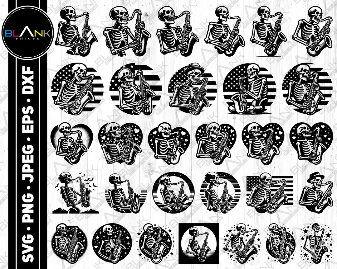Skeleton Playing Saxophone Bundle Svg Png Jpeg Eps Bundle Silhouette ...