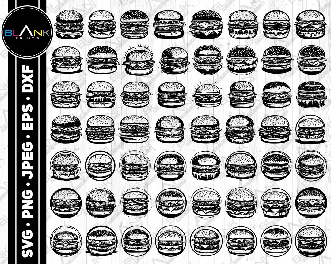 Hamburger Bundle Svg Png Jpeg Eps Dxf Bundle Silhouette Cricut ...