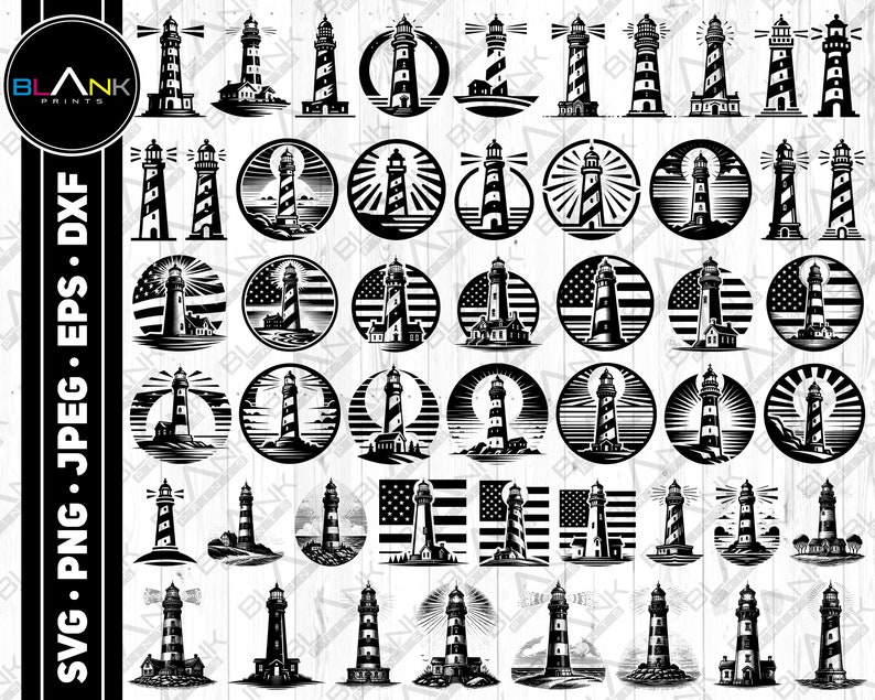 Lighthouse Bundle Svg Png Jpeg Eps Dxf Bundle Silhouette Cricut Clipart ...