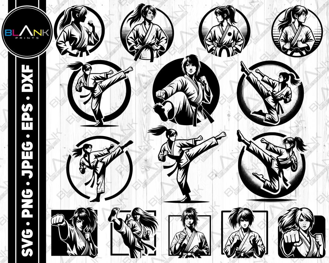 Karate Girl Vector Art Bundle SVG PNG, Martial Arts Clipart (digital ...