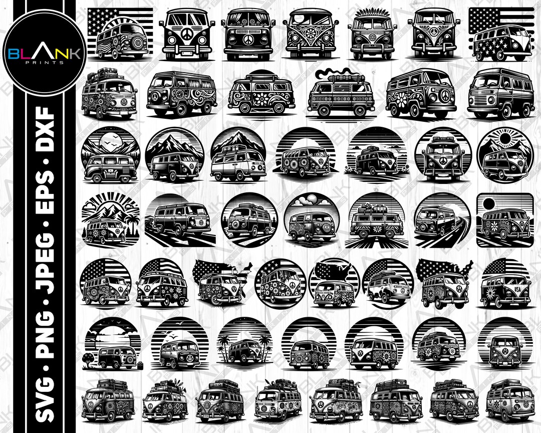 Hippie Van Bundle Svg Png Jpeg Eps Dxf Bundle Silhouette Cricut Clipart ...