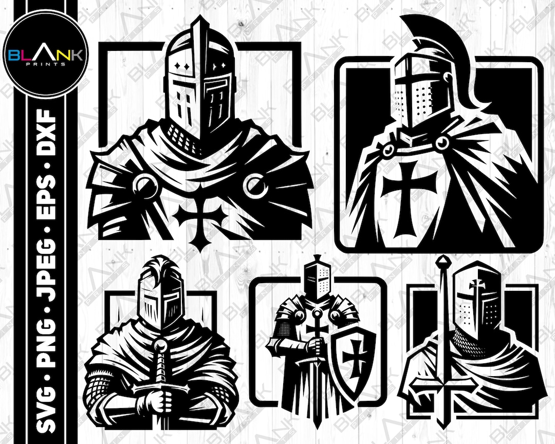 Crusader Warrior Vector Art Bundle, Silhouette Clipart (digital ...