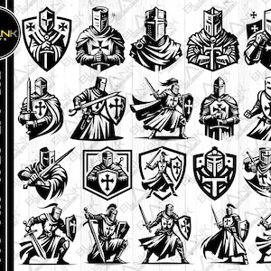 Crusader Knight Warrior SVG Bundle: Silhouette Cricut Clipart (digital ...