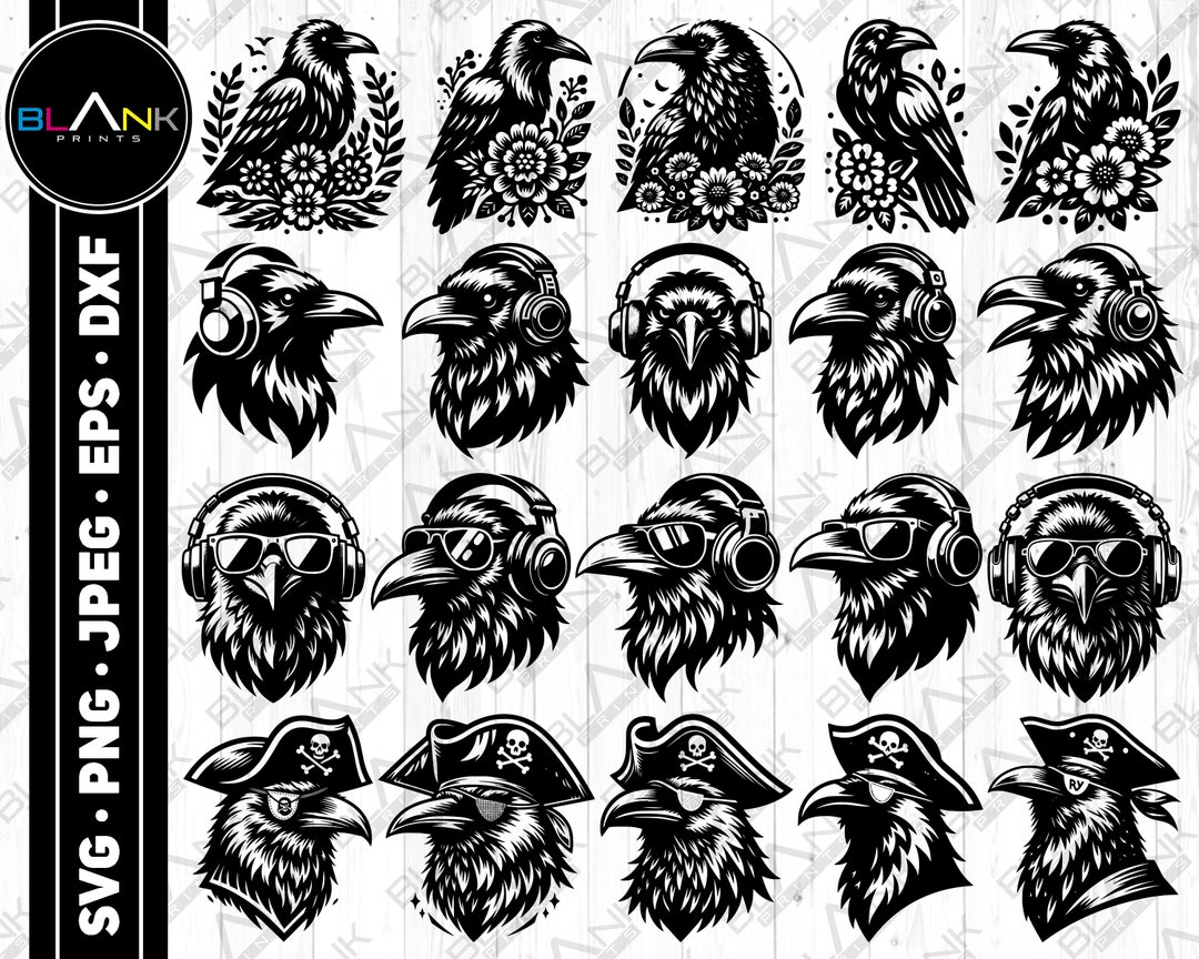 Raven Bundle Svg Png Jpeg Eps Dxf Bundle Silhouette Cricut Commercial ...