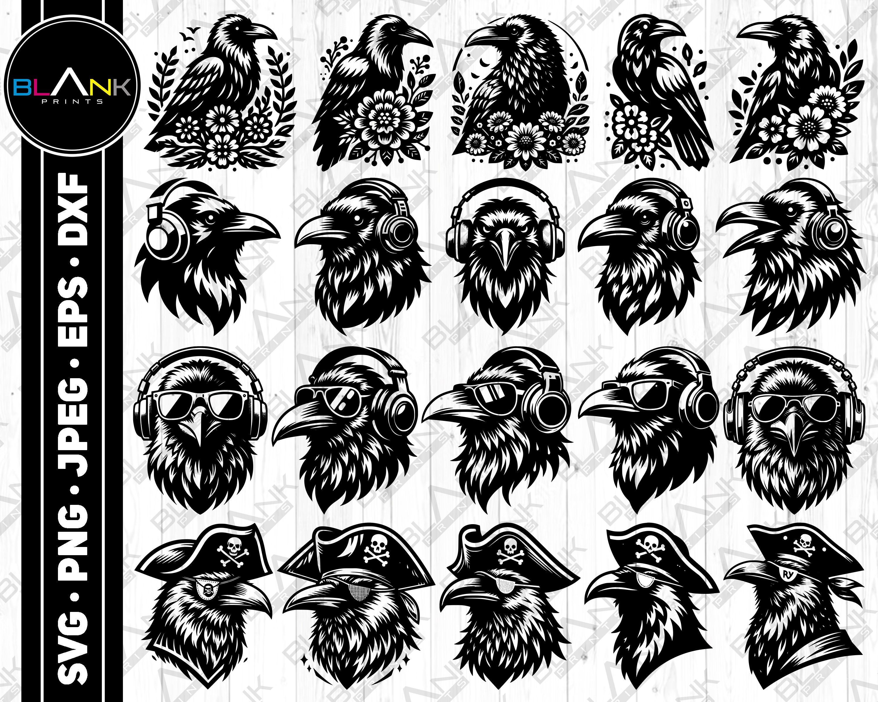 Raven Bundle Svg Png Jpeg Eps Dxf Bundle Silhouette Cricut Commercial ...