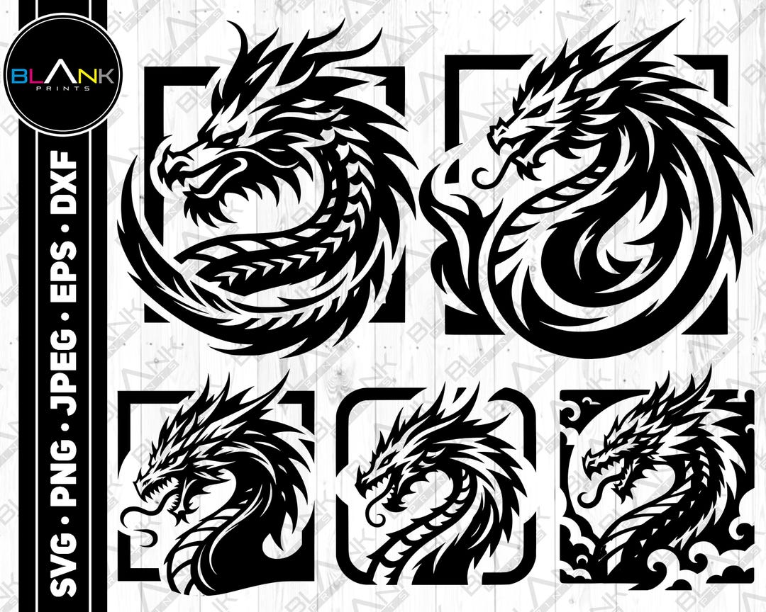 Dragon Bundle Svg Png Jpeg Eps Dxf Engrave Silhouette Clipart Cricut ...