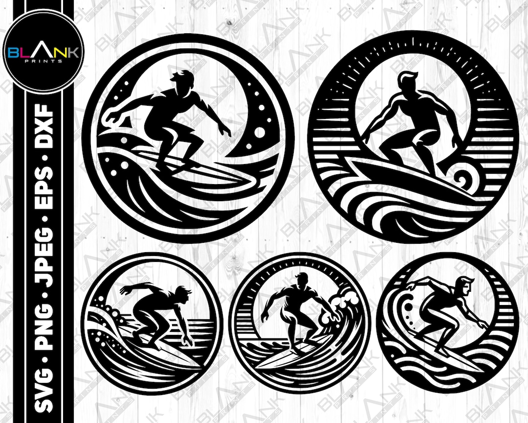 Surfing Bundle Svg Png Jpeg Eps Dxf Engrave Silhouette Clipart Cricut ...