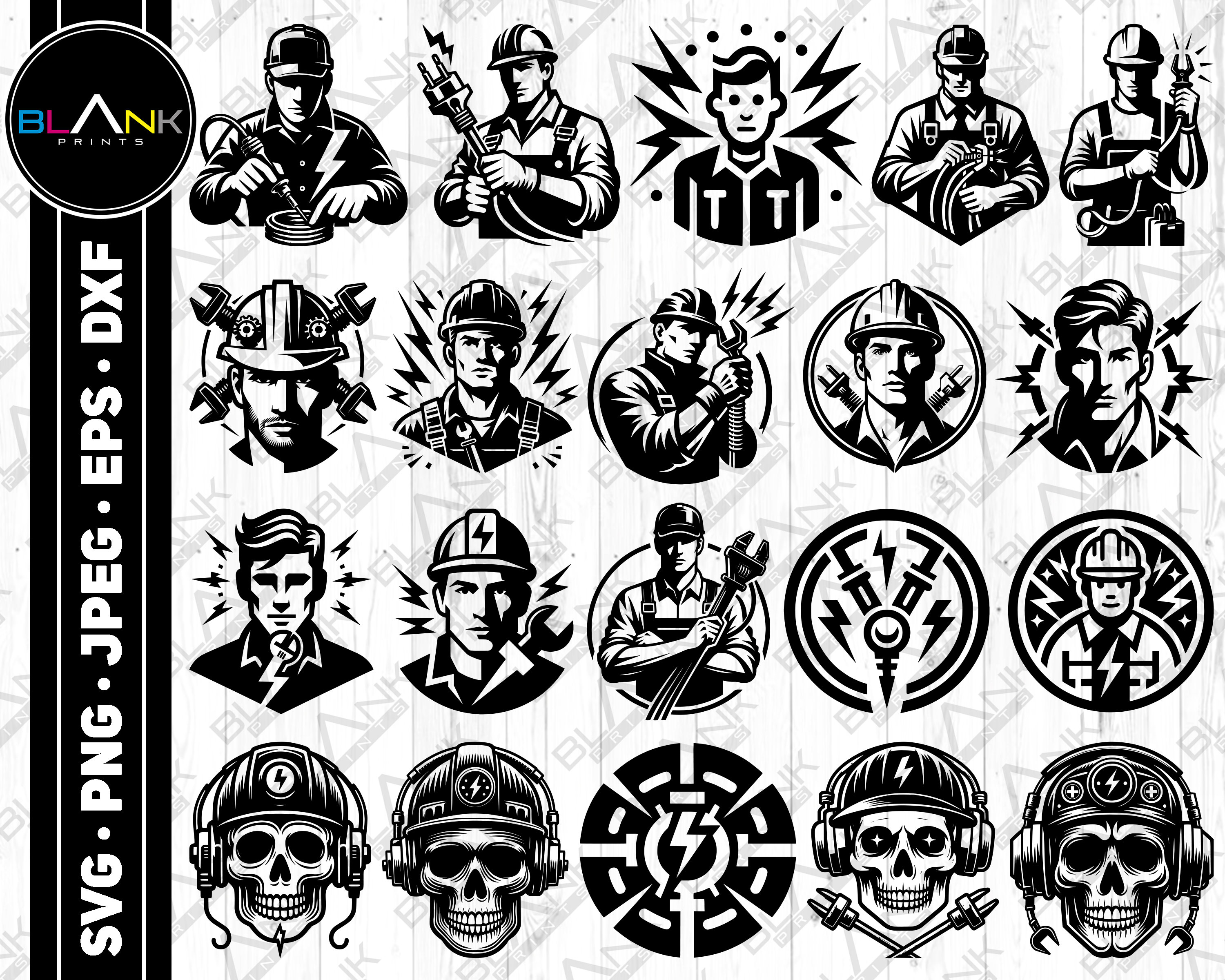 Electrician Bundle Svg Png Jpeg Eps Dxf Bundle Silhouette Cricut ...