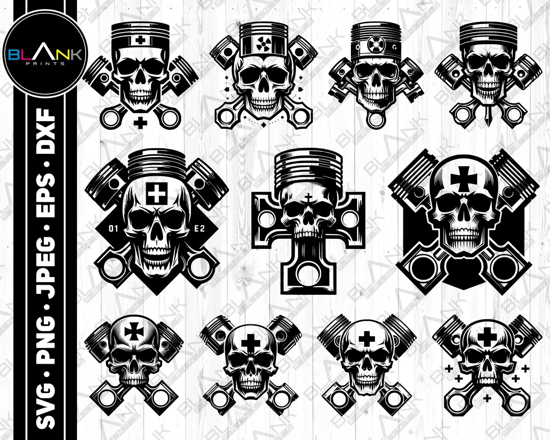 Paquete de pistón mecánico de cráneo svg png jpeg eps dxf paquete ...