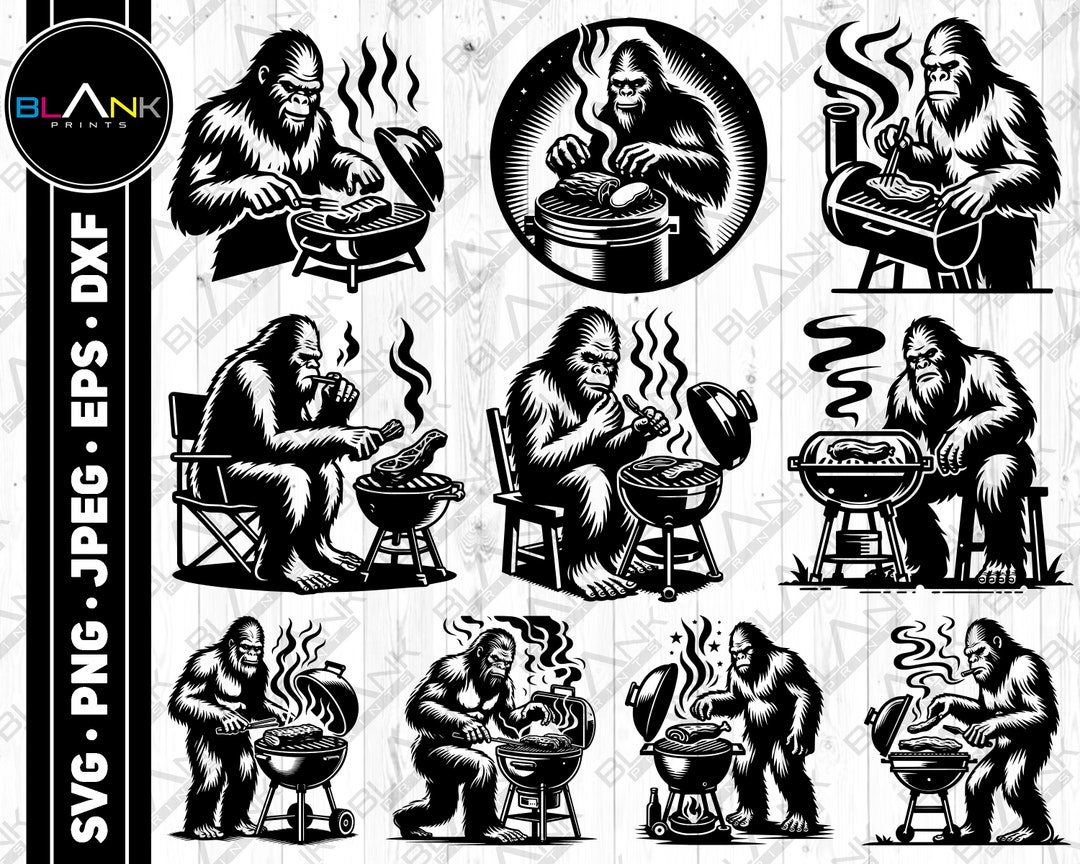 Bigfoot Smoking Meat Bundle Svg Png Jpeg Eps Dxf Bundle Silhouette ...