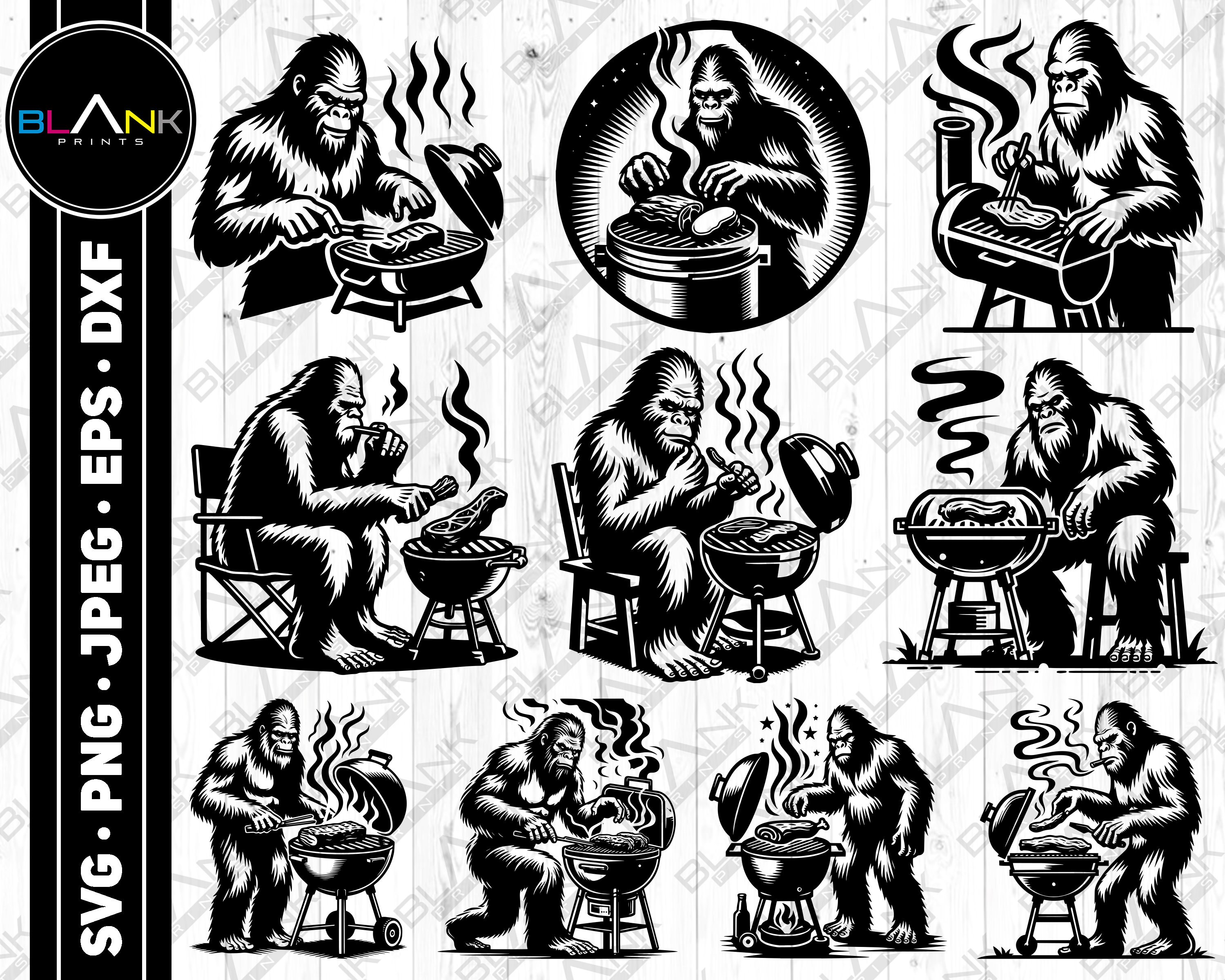 Bigfoot Smoking Meat Bundle Svg Png Jpeg Eps Dxf Bundle Silhouette ...