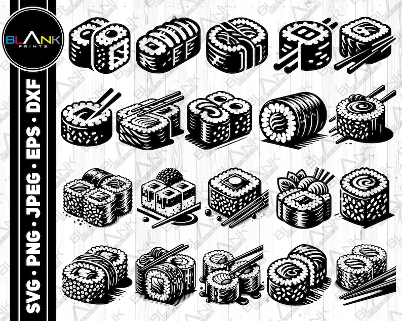 Sushi Vector Bundle, Japanese Food (svg, Png, Eps, Dxf, Jpg) (digital ...
