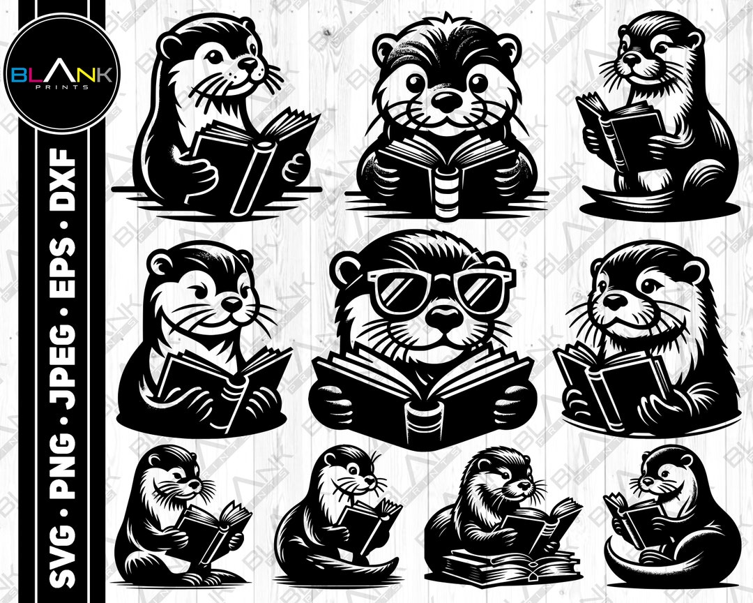 Otter Reading Books Svg Png Jpeg Eps Dxf Vector Bundle Silhouette ...