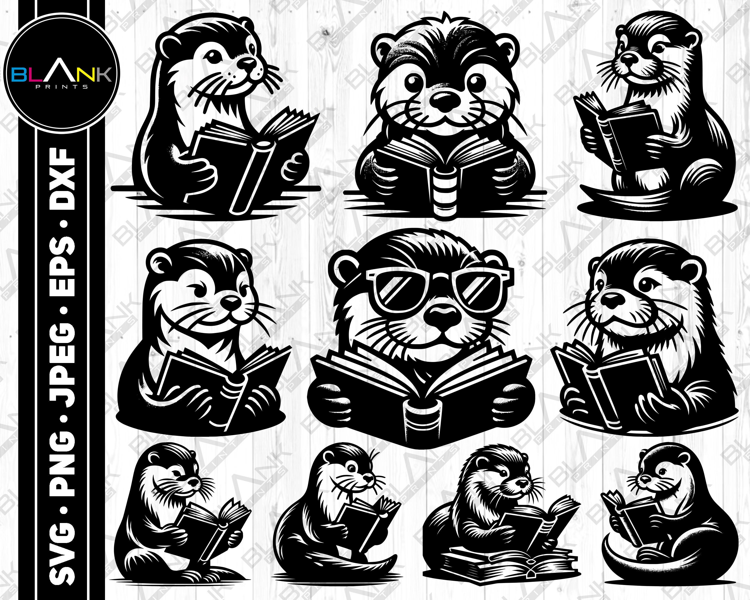 Otter Reading Books Svg Png Jpeg Eps Dxf Vector Bundle Silhouette ...