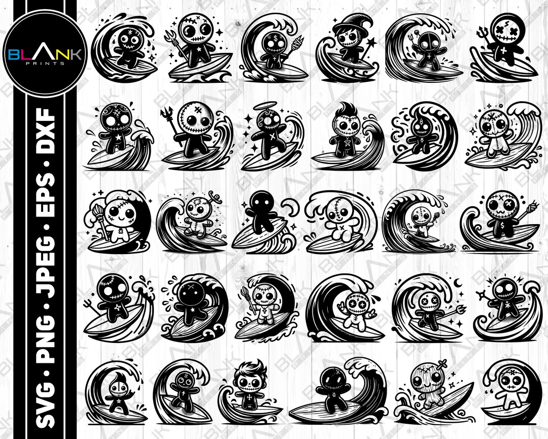 Cute Voodoo Doll Surfing Svg Png Jpeg Eps Dxf Bundle Silhouette Clipart ...