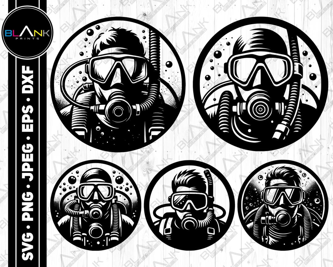 Scuba Diver Bundle Svg Png Jpeg Eps Dxf Engrave Silhouette Clipart ...