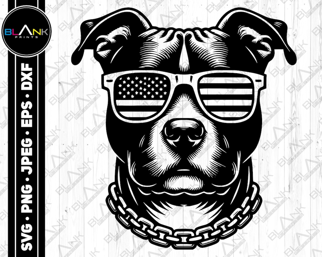 Pitbull Dog With Usa Sunglasses Svg Cut Files Svg Png Jpeg Eps Dxf ...
