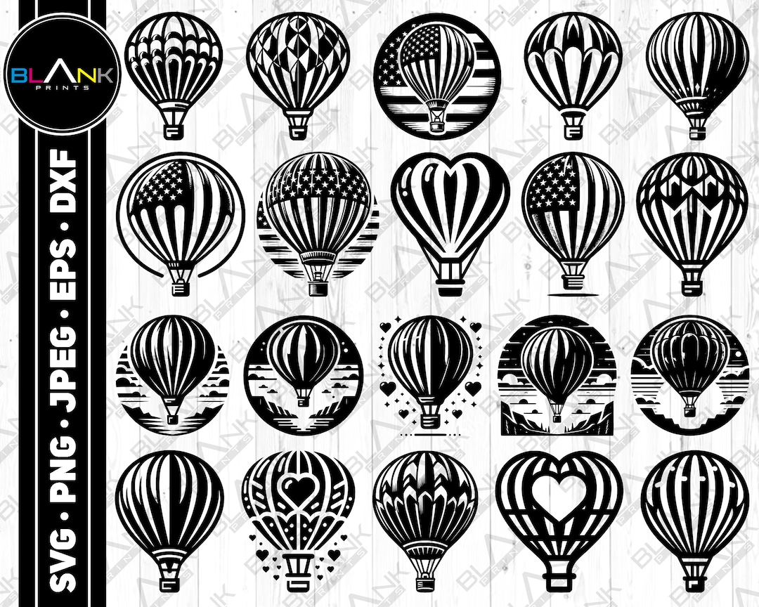 Hot Air Balloon Clipart Bundle (svg, Png, Eps, Dxf, Jpg) (digital ...