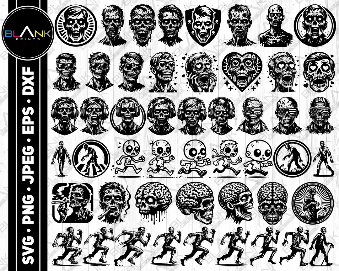 Zombie Bundle Svg Png Jpeg Eps Dxf Bundle Silhouette Cricut Commercial ...