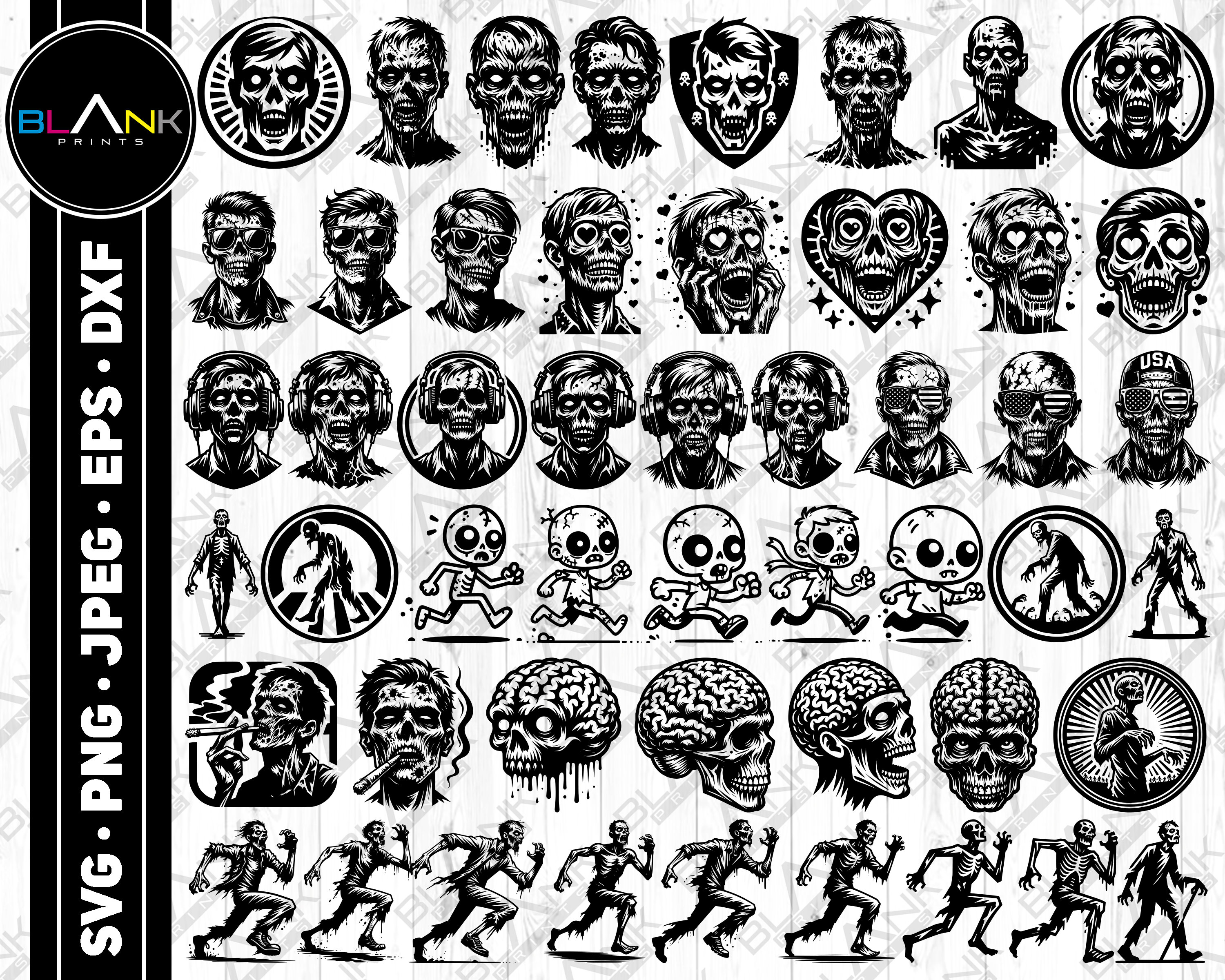 Zombie Bundle Svg Png Jpeg Eps Dxf Bundle Silhouette Cricut Commercial ...