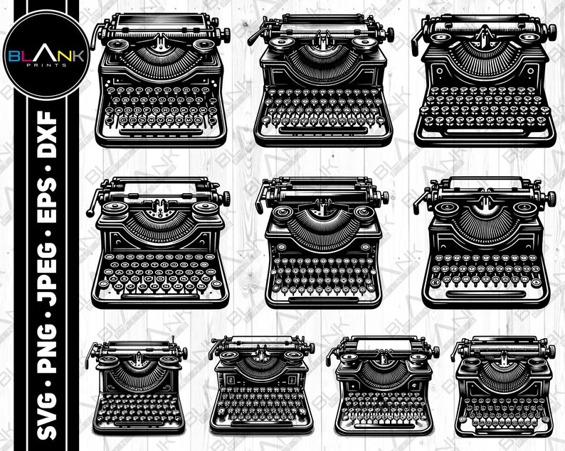 Vintage Typewriter Bundle Svg Png Jpeg Eps Dxf Bundle Silhouette ...