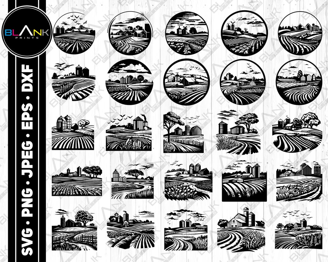 Farm Landscape Vector Bundle, Silhouette Clipart (svg, Png, Jpg, Eps ...