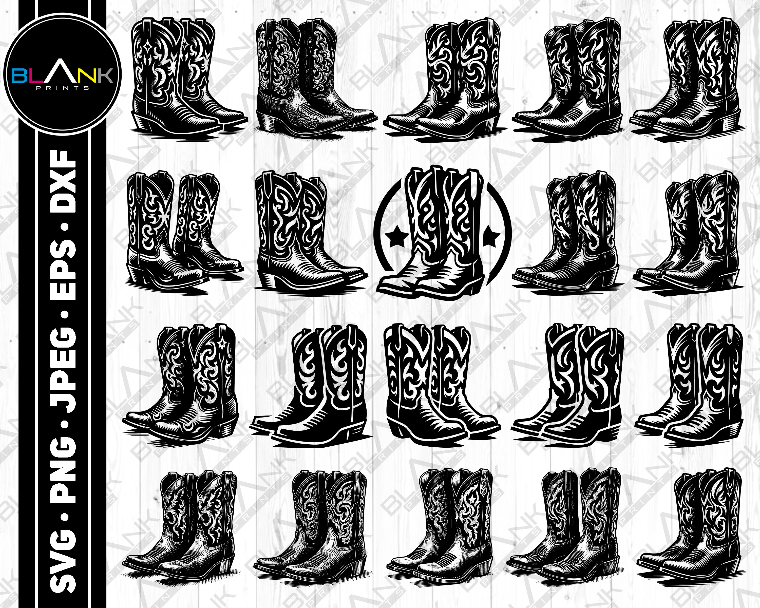 Cowboy Boots Bundle Svg Png Jpeg Eps Dxf Bundle Silhouette Cricut ...