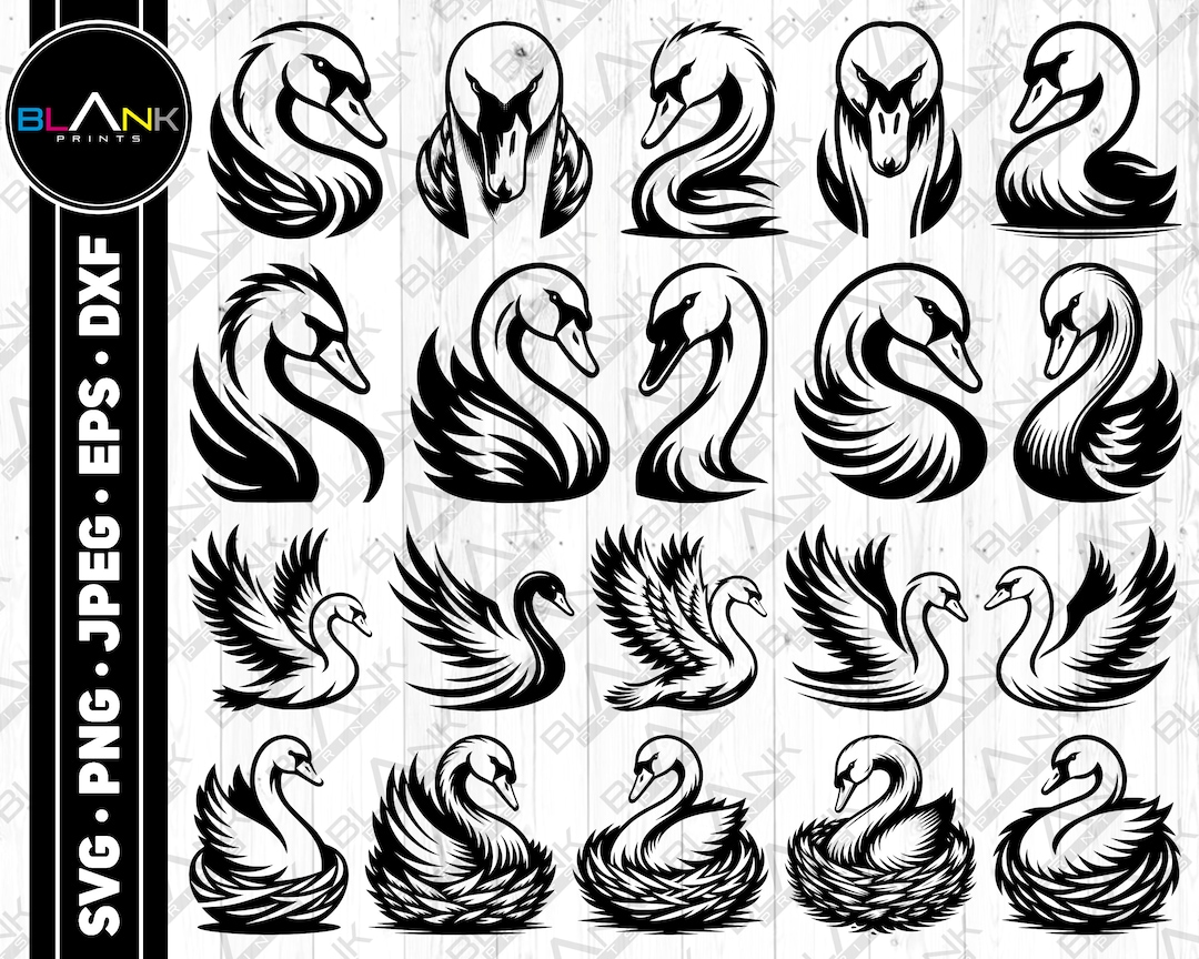 Swan Bundle Svg Png Jpeg Eps Dxf Bundle Silhouette Cricut Commercial Use Custom Swan Head Flying ...